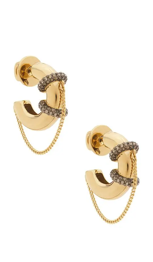 Demarson Molly Hoops Earring In Metallic Gold - Gold  Hem & Crystal