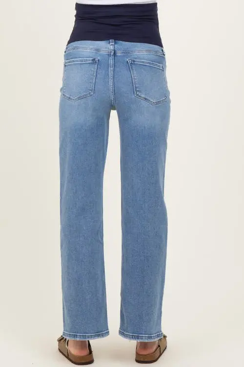 PINKBLUSH Maternity Distressed Frayed Hem Wide Leg Jeans