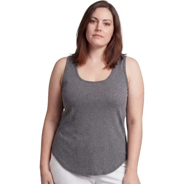 24SEVEN COMFORT APPAREL Ribbed Knit Sleeveless Scoop Neck Flared Tank Top - Smoke