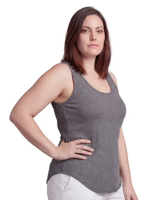 24SEVEN COMFORT APPAREL Ribbed Knit Sleeveless Scoop Neck Flared Tank Top - Smoke