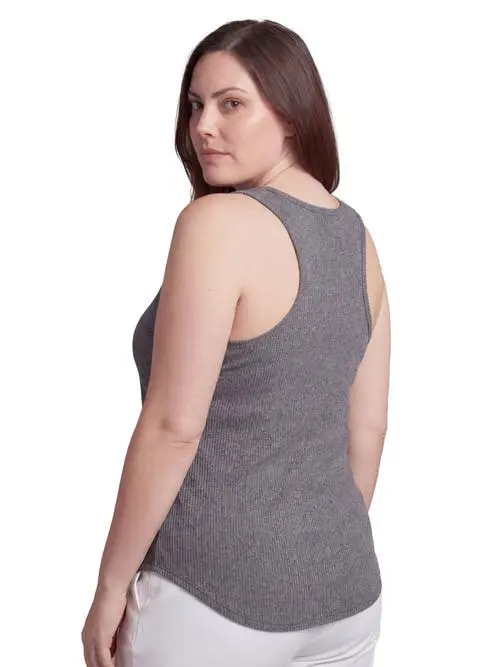 24SEVEN COMFORT APPAREL Ribbed Knit Sleeveless Scoop Neck Flared Tank Top - Smoke