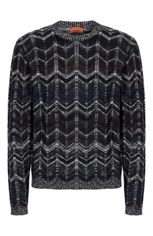 Missoni Crew Neck Cotton Chevron Pullover With Ribbed Trims