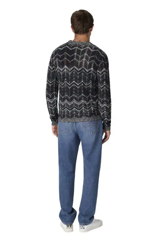 Missoni Crew Neck Cotton Chevron Pullover With Ribbed Trims