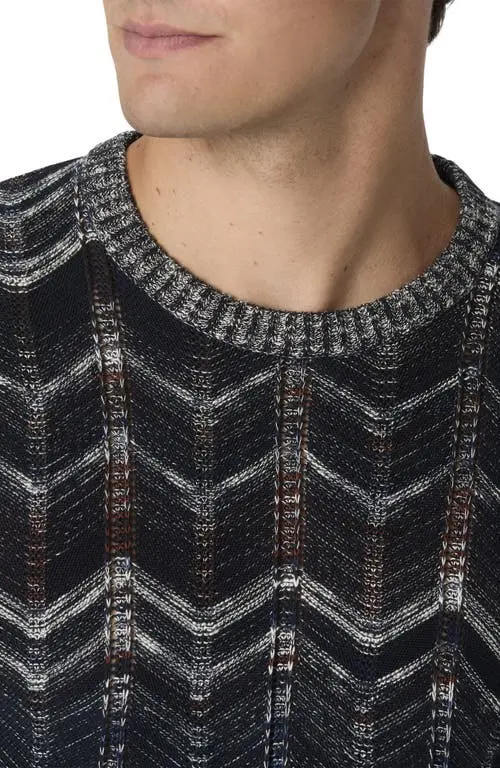 Missoni Crew Neck Cotton Chevron Pullover With Ribbed Trims