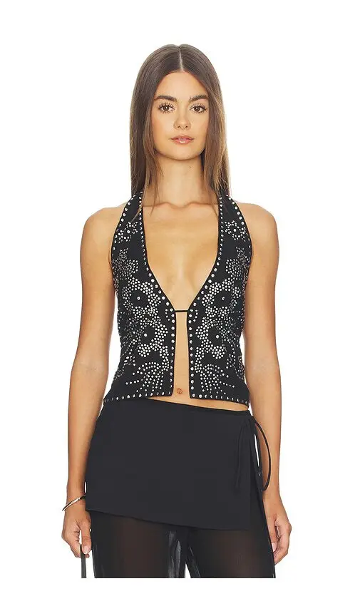 Free People Kenzie Studded Halter Top - Black