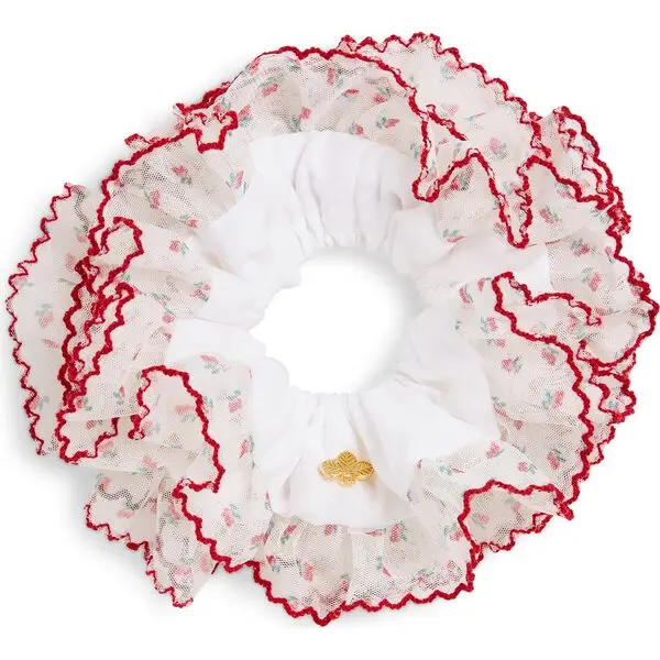 L. Erickson Cassia Floral Scrunchie - White/red