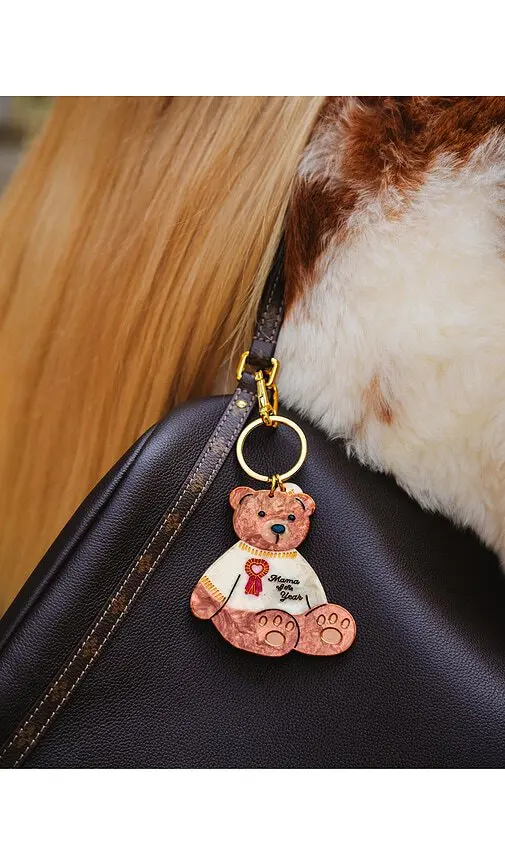 SOLAR ECLIPSE Hand-painted Mama Bear Bag Charm & Keychain - Brown