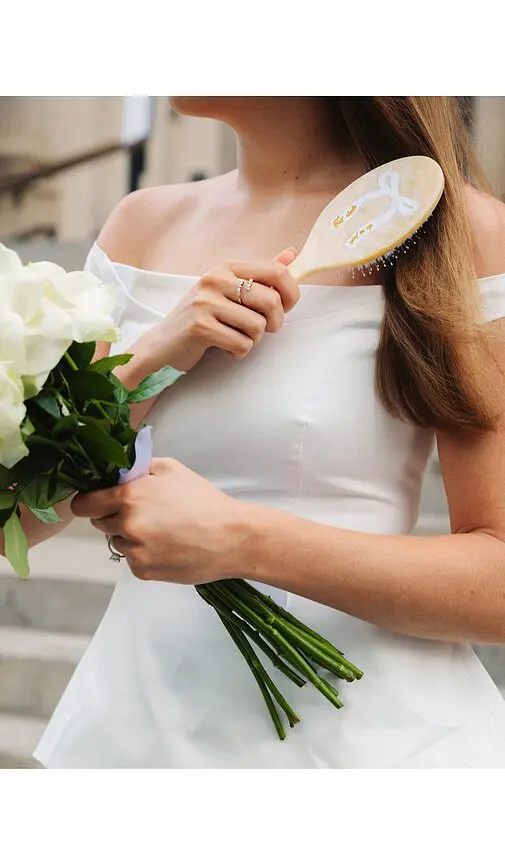 SOLAR ECLIPSE Hand-painted Bridal Bow Hair Brush - Cream