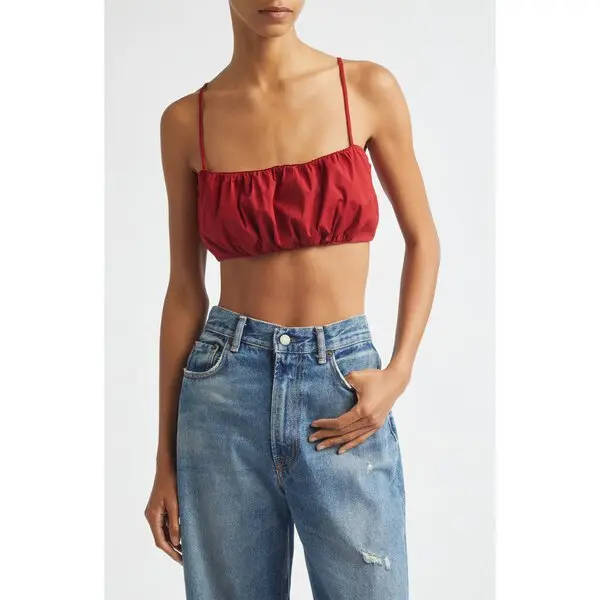 Staud Fiore Stretch Cotton Bralette Top - Rouge