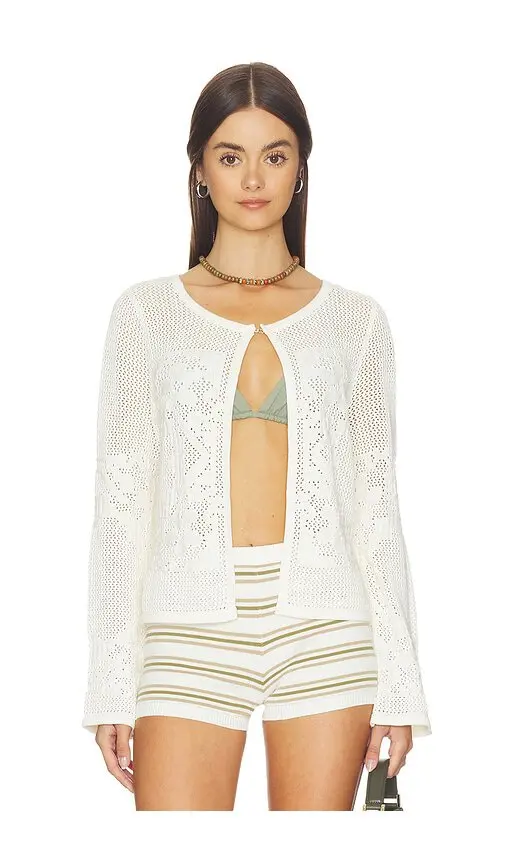 525 America Marigold Mesh Stitch Sweater Jacket In Ivory