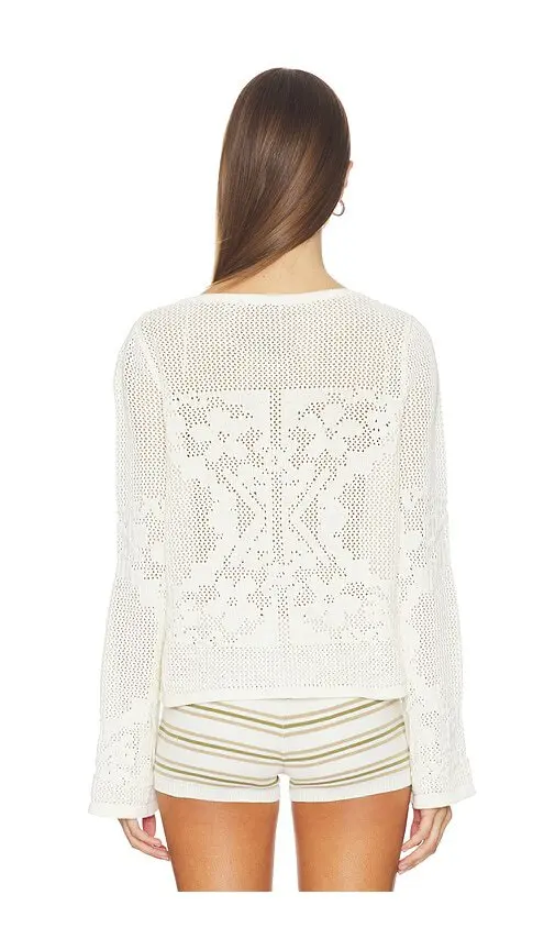 525 America Marigold Mesh Stitch Sweater Jacket In Ivory