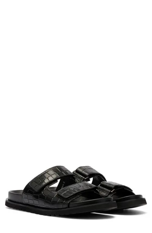 MARC NOLAN Monaco Croc Embossed Leather Slide Sandal - Black Croc