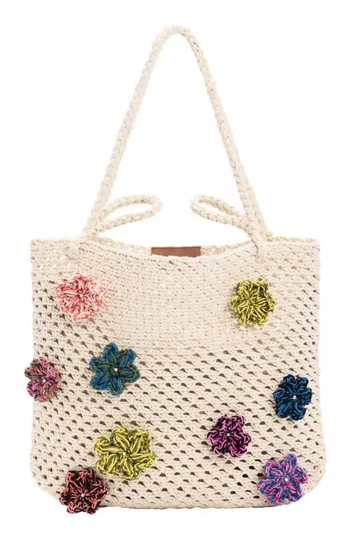 Desigual Floral Appliqué Open Knit Cotton Shoulder Bag