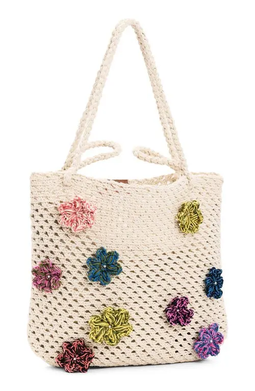 Desigual Floral Appliqué Open Knit Cotton Shoulder Bag