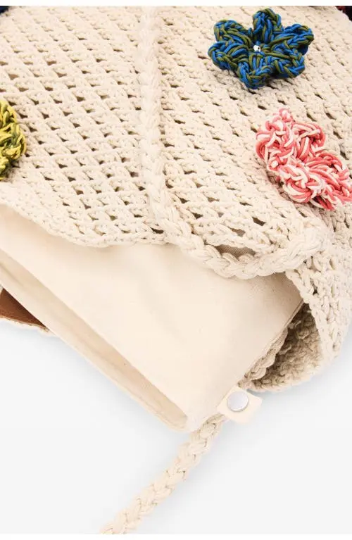 Desigual Floral Appliqué Open Knit Cotton Shoulder Bag