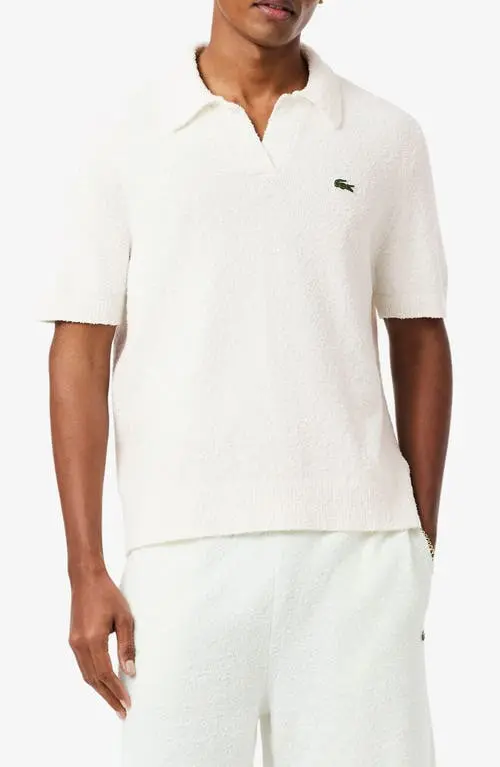 Lacoste Johnny Collar Cotton Blend Bouclé Knit Polo Sweater - Flour