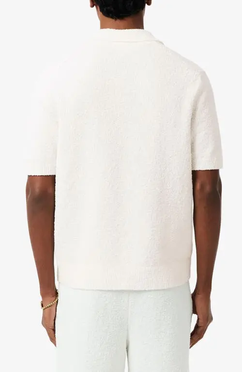 Lacoste Johnny Collar Cotton Blend Bouclé Knit Polo Sweater - Flour