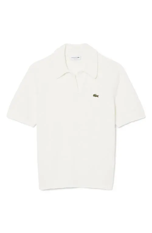 Lacoste Johnny Collar Cotton Blend Bouclé Knit Polo Sweater - Flour
