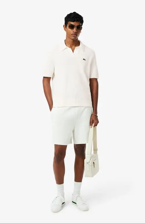 Lacoste Johnny Collar Cotton Blend Bouclé Knit Polo Sweater - Flour