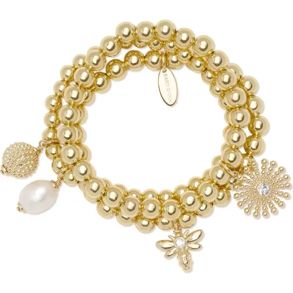 Ramy Brook Set Of 2 Beaded Charm Stretch Bracelets - Gold