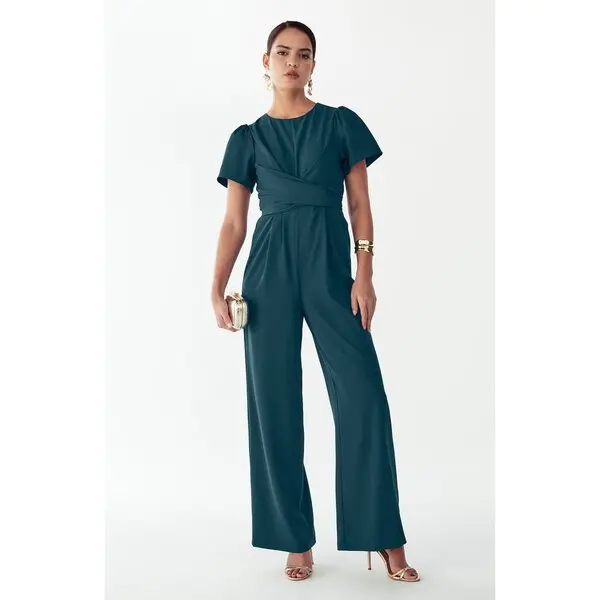 ST MRLO Mahra Jumpsuit Wide Leg, Crew Neck, Short Sleeve - Teal