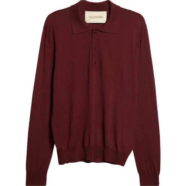 Valentino Garavani Vlogo Virgin Wool Polo Sweater - Wine