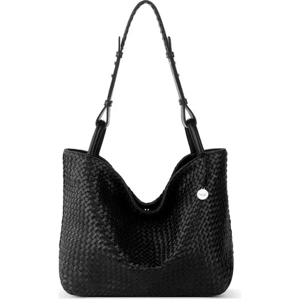 THE SAK Los Feliz Medium Woven Leather Tote Bag - Black Woven