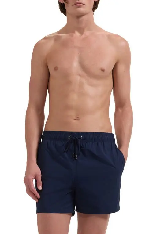 Bugatchi Zane Mid Length Print Swim Trunks - Navy