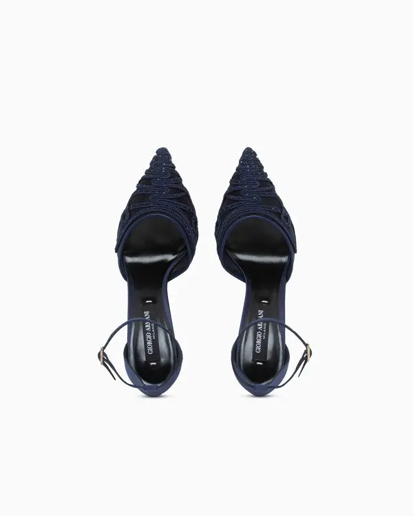 Giorgio Armani Embellished Mesh Satin Pumps With Ankle Strap