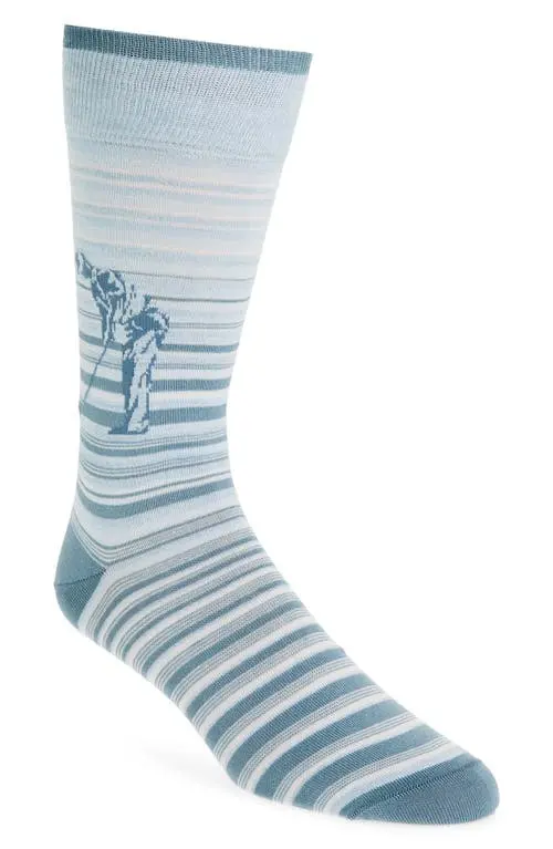 Bugatchi Striped Golf Print Mercerized Cotton Blend Dress Socks - Air Blue