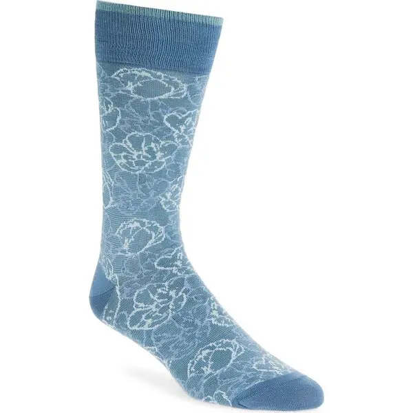 Bugatchi Floral Mercerized Cotton Blend Dress Socks - Cobalt
