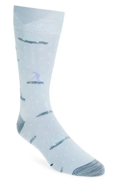 Bugatchi Golf Print Mercerized Cotton Blend Dress Socks - Sky Blue