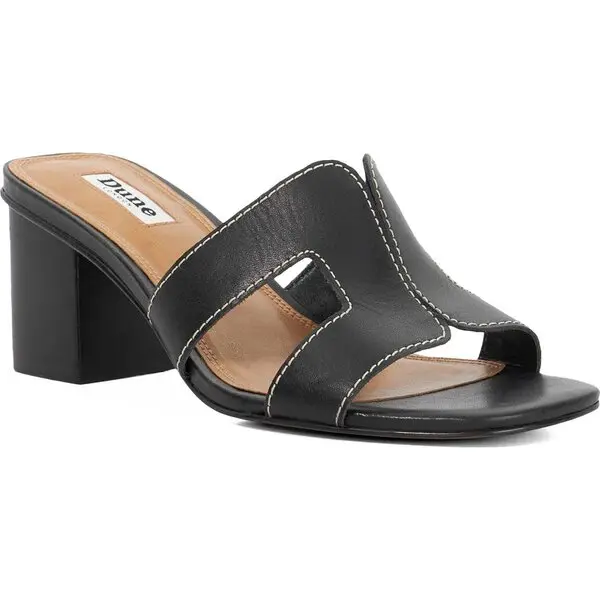 Dune London Leather Slide Sandals With Stacked Heel - Black