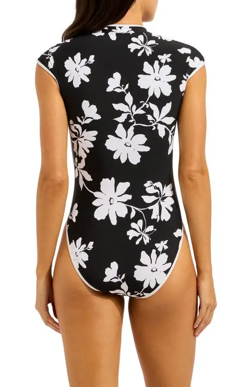 Seafolly Cap Sleeve Zip Front One-piece Swimsuit