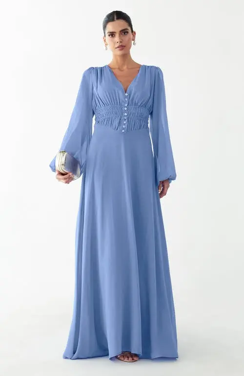WILLA Tilly Maxi Dress With Balloon Sleeves - Periwinkle