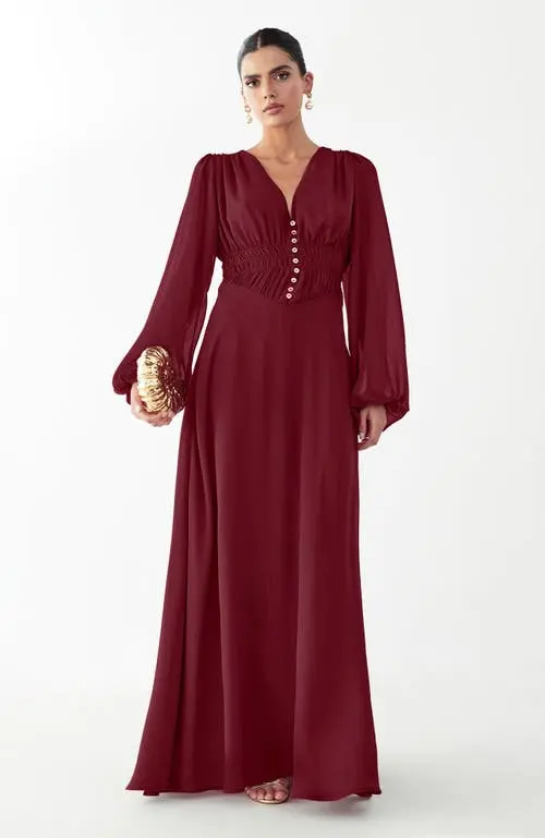 WILLA Tilly Maxi Dress With Balloon Sleeves - Sangria