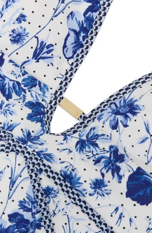 REISS Lucia Halterneck One-piece Swimsuit - Blue/ivory