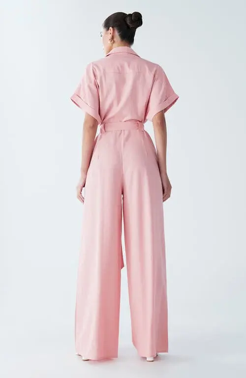 BWLDR Ara Linen Blend Jumpsuit - Pink
