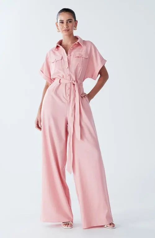 BWLDR Ara Linen Blend Jumpsuit With Wide Legs - Pink