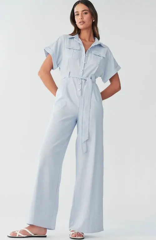 BWLDR Ara Linen Blend Jumpsuit - Sky Blue