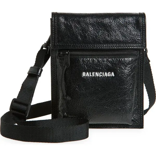 Balenciaga Grained Lambskin Leather Explorer Pouch - 1090 Black