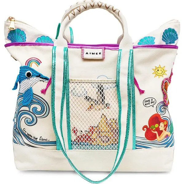 AIMEE Convertible Canvas Tote With Embroidered Ocean Motif - Under The Sea