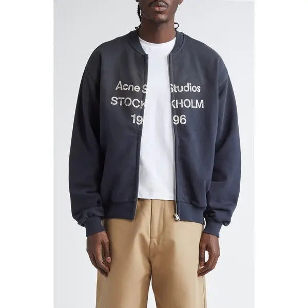 Acne Studios Logo Zip Front Cotton Blend Sweatshirt