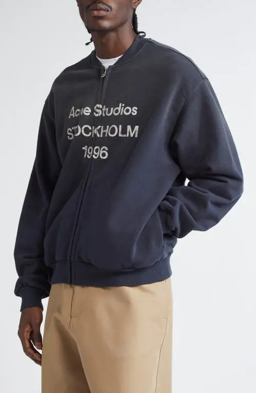 Acne Studios Logo Zip Front Cotton Blend Sweatshirt