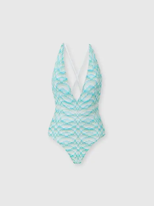 Missoni Shaded Lamé Viscose One-piece Swimsuit - White & Light Blue