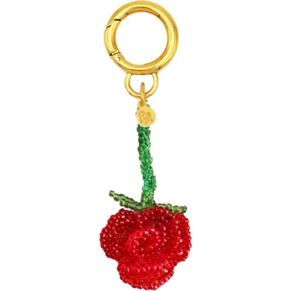 PETIT MOMENTS Beaded Rosette Keychain - Gold/red