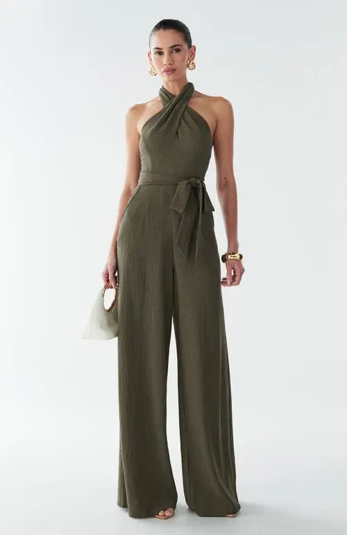 BWLDR Amber Halter Neck Wide Leg Jumpsuit - Dark Olive