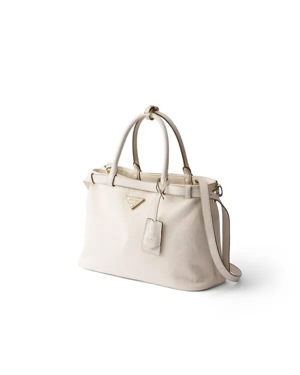Prada Medium Cotton Canvas And Leather Bag With Buckle Detail - White