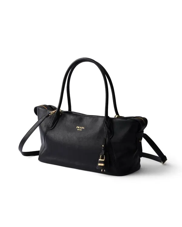 Prada Ouverture Large Leather Tote Bag - Black
