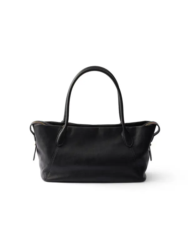 Prada Ouverture Large Leather Tote Bag - Black